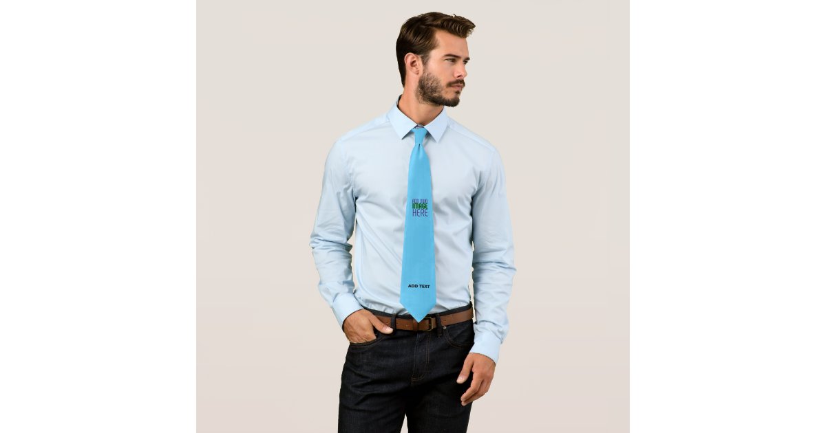 MODERN EDITABLE SWAG SKY BLUE IMAGE TEXT TEMPLATE NECK TIE | Zazzle