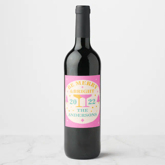 Modern, editable with bright colors Christmas Wine Label | Zazzle