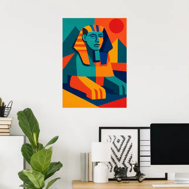 Modern Egyptian Sphinx Geometric Pop Art Poster | Zazzle