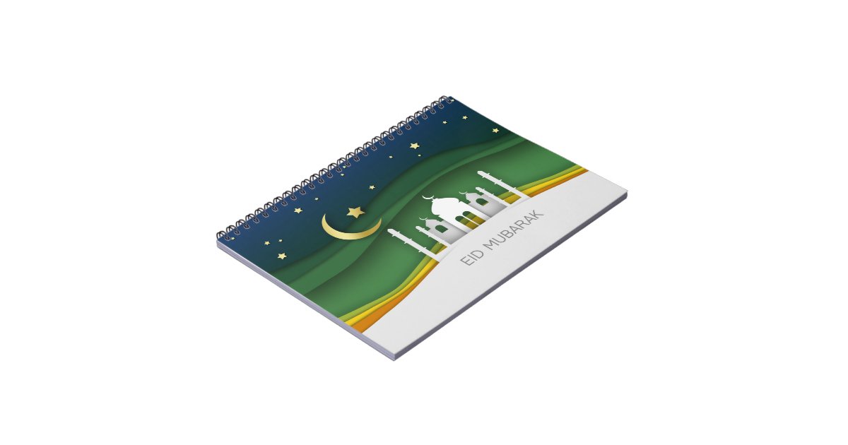 Modern Eid Mubarak Paper Cut Mosque - Notebook | Zazzle