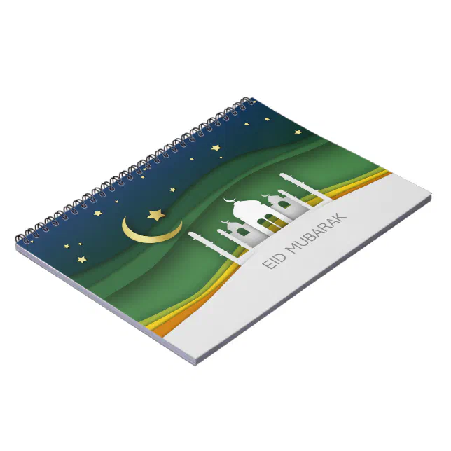 Modern Eid Mubarak Paper Cut Mosque - Notebook | Zazzle