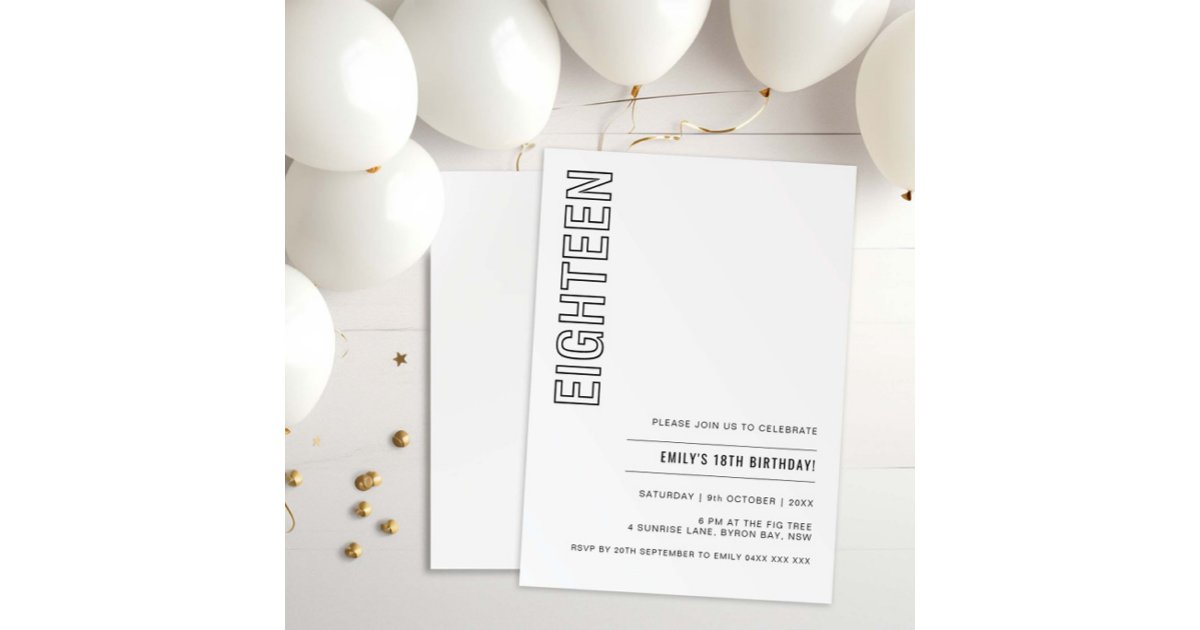 Modern Eighteen 18th Birthday Party Invitation | Zazzle
