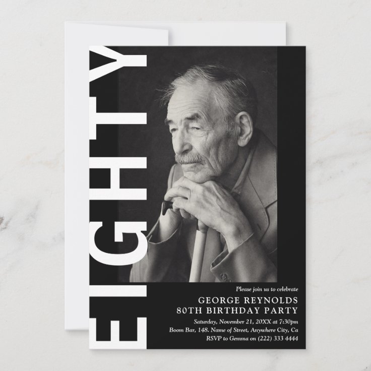 Modern EIGHTY Photo 80th Birthday Party Invitation | Zazzle
