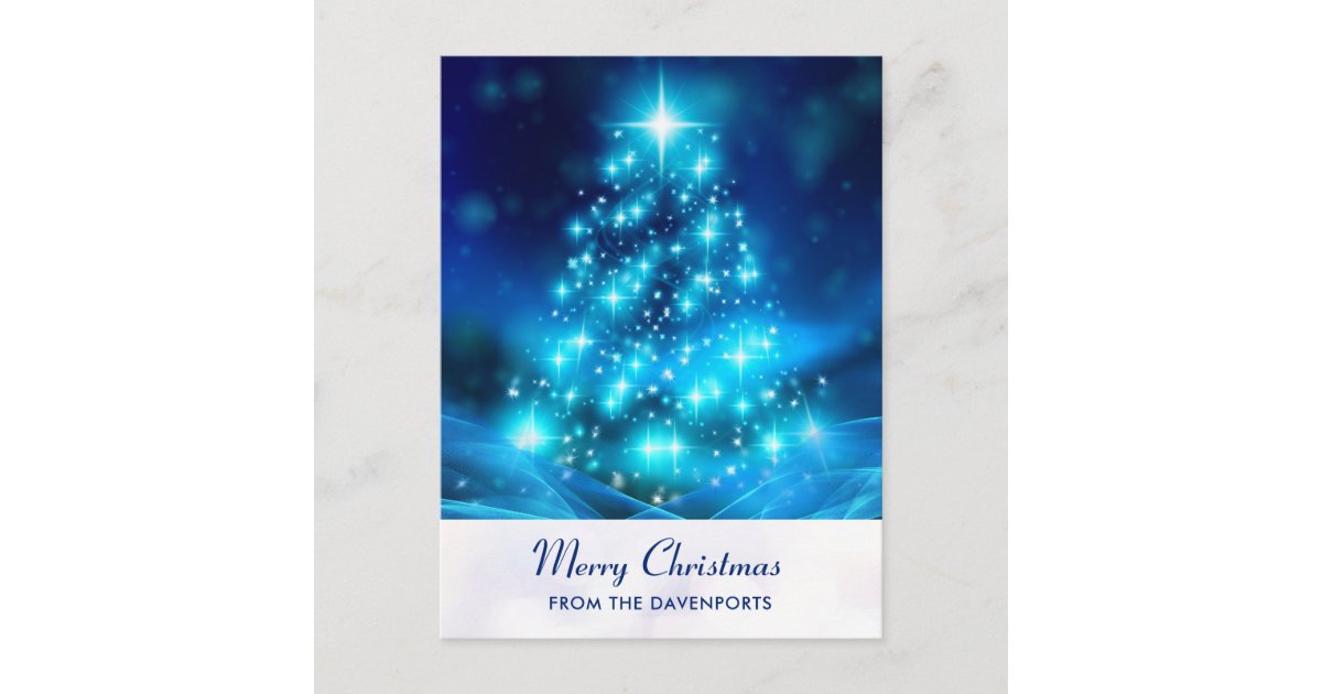 Modern Electric Blue Christmas Tree Holiday Postcard | Zazzle