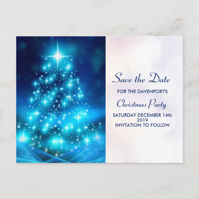Modern Electric Blue Christmas Tree Save the Date Postcard | Zazzle