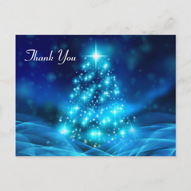 Modern Electric Blue Christmas Tree Thank You Postcard | Zazzle