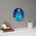 Modern Electric Blue Christmas Tree with Lights Round Clock | Zazzle
