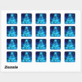 Modern Electric Blue Christmas Tree with Lights Square Sticker | Zazzle