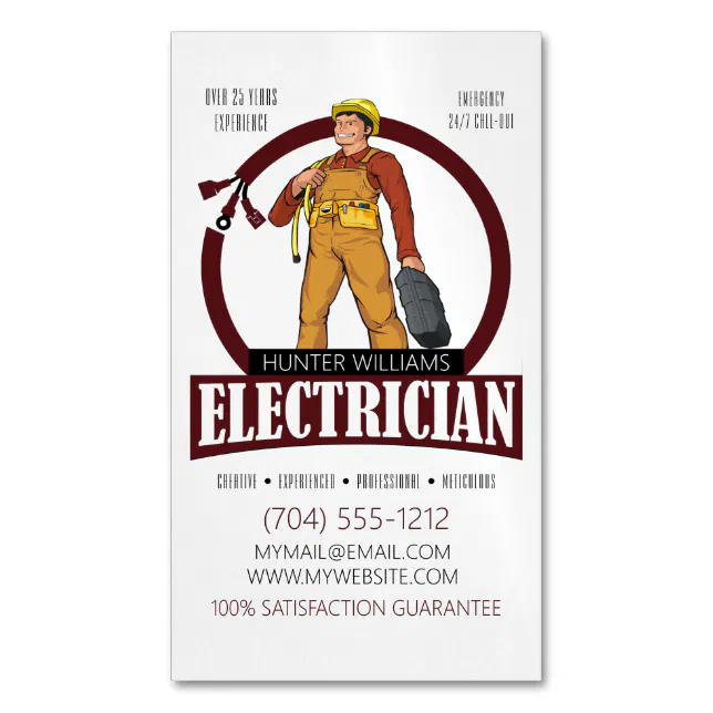 Modern Electrician Lighting Electricity Handyman Business Card Magnet ...