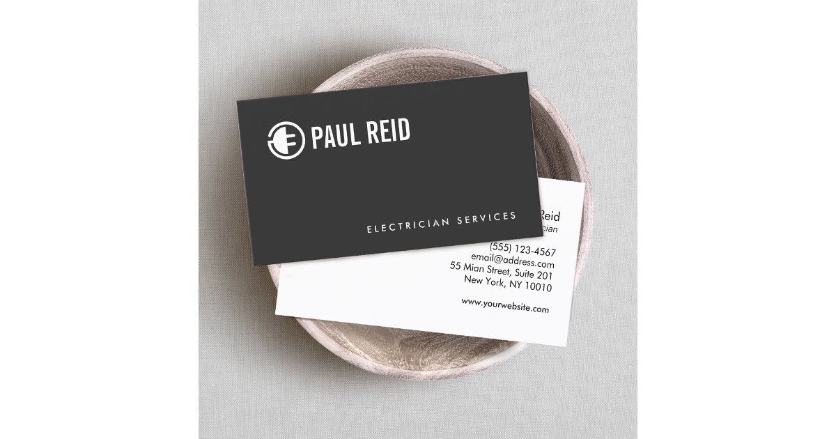 Modern Electrician Logo Black Business Card | Zazzle