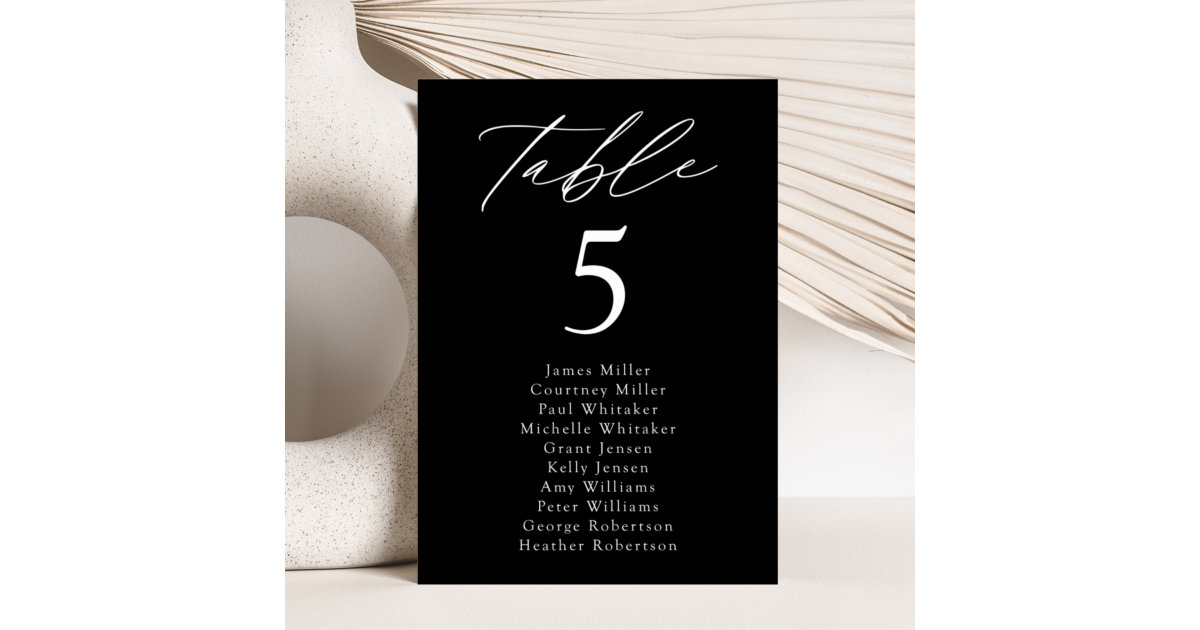 Modern Elegance Black Table Number Seating Chart | Zazzle