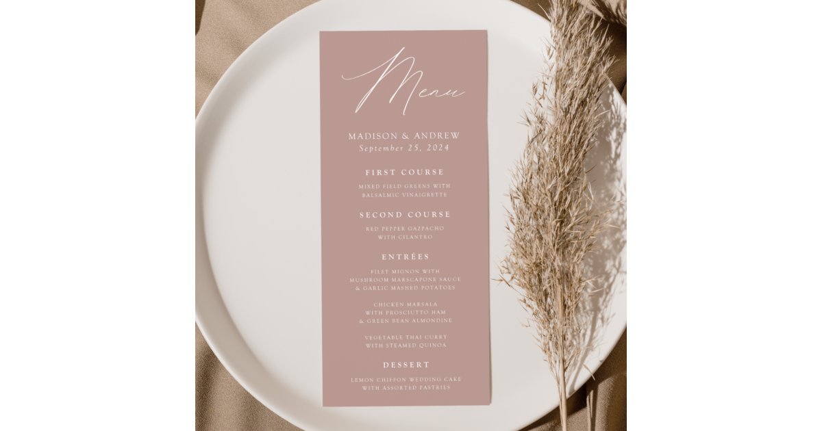 Modern Elegance Dusty Rose Wedding Menu | Zazzle
