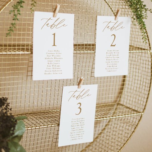 Modern Elegance Gold Table Number Seating Chart | Zazzle