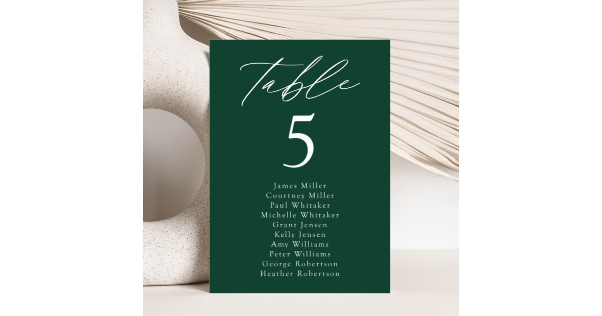 Modern Elegance Green Table Number Seating Chart | Zazzle