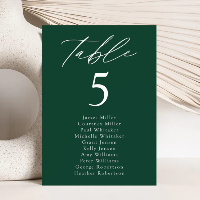 Modern Elegance Green Table Number Seating Chart | Zazzle