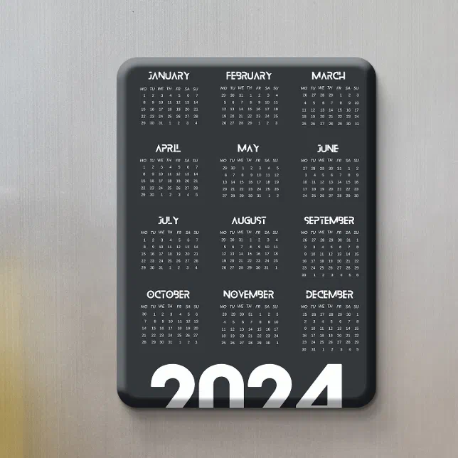 Modern Elegant 2024 Calendar Black And White Magnet | Zazzle