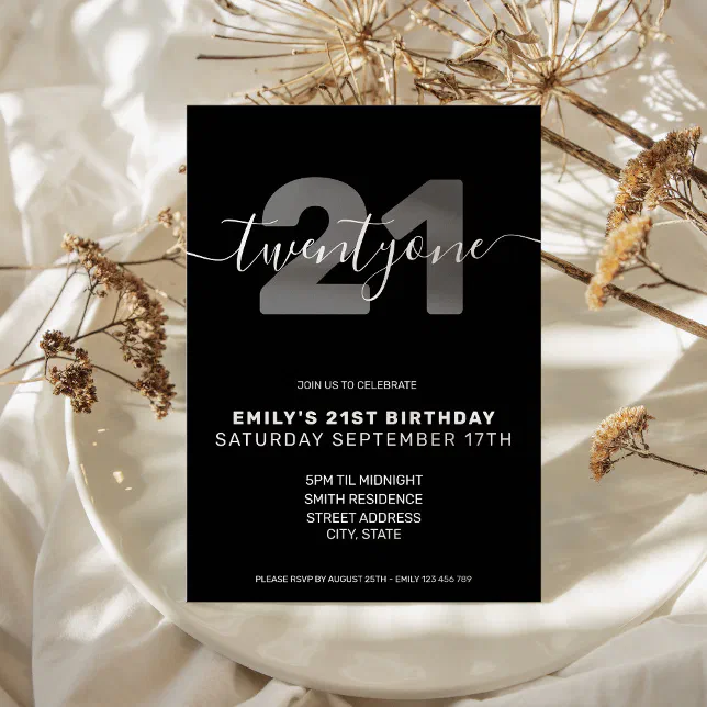 Modern Elegant 21st Birthday Invitation | Zazzle