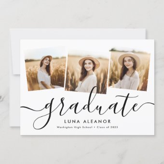 Modern Elegant 4 Photo Collage Script Graduation Invitation | Zazzle