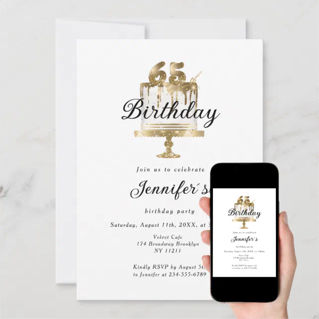 Modern, elegant 65. Birthday invitation | Zazzle