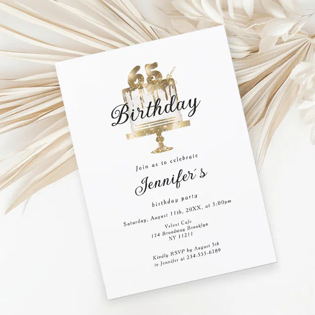 Modern, elegant 65. Birthday invitation | Zazzle