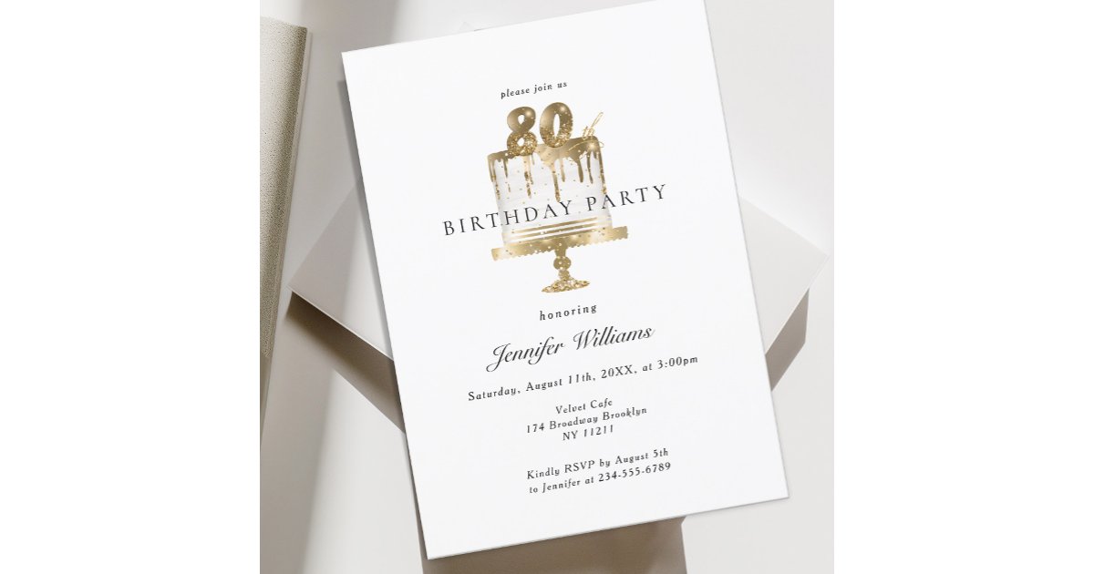 Modern, elegant 80. birthday invitation | Zazzle