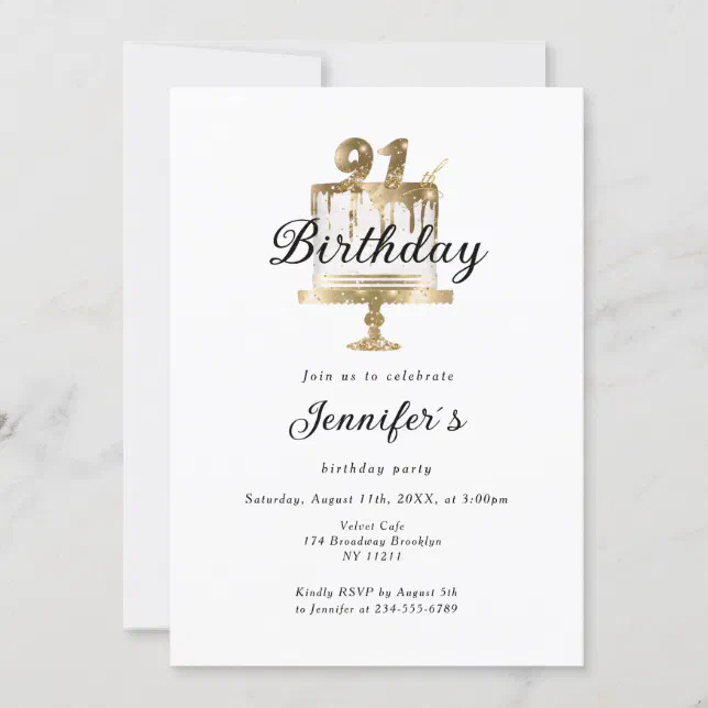 Modern, elegant 91st. Birthday invitation | Zazzle