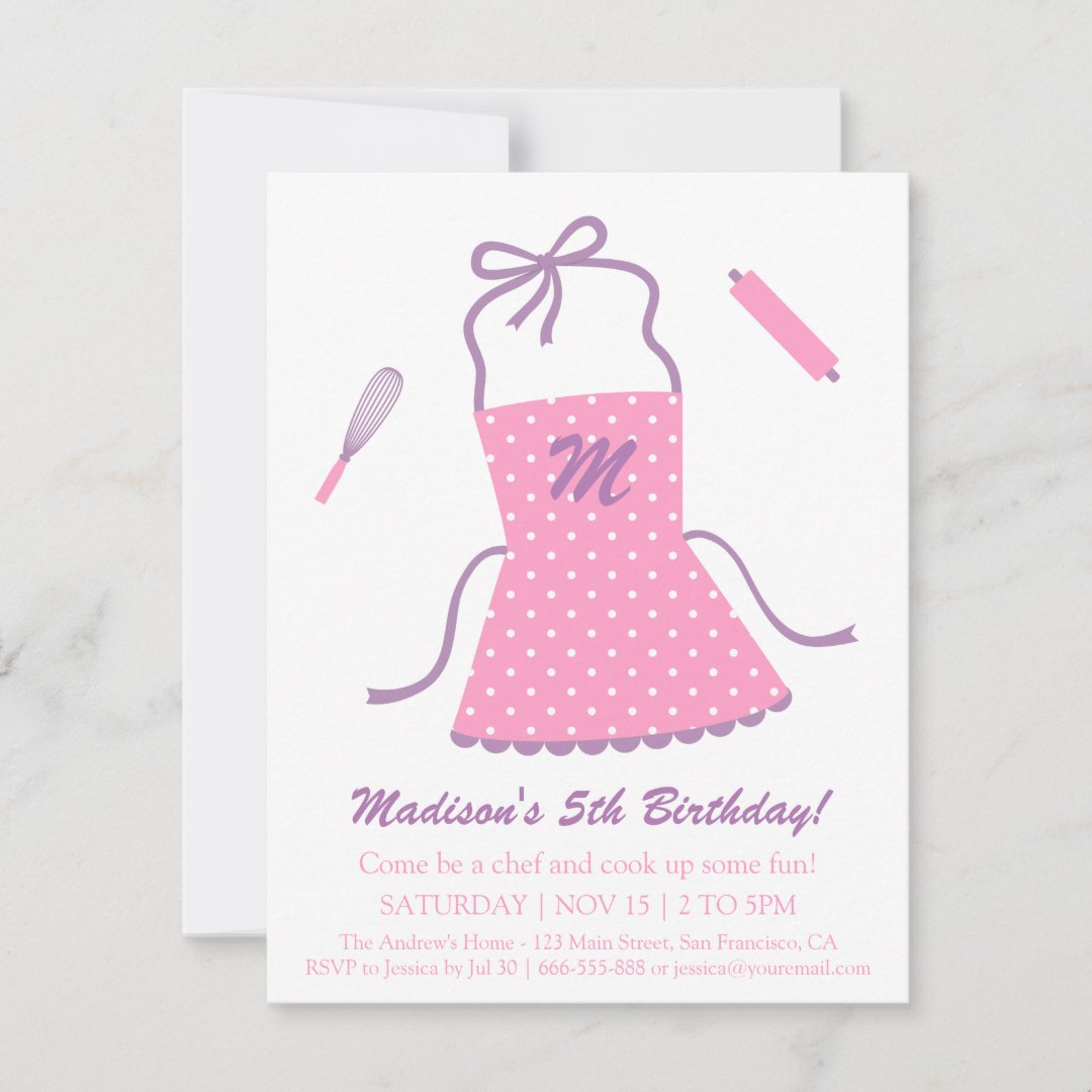 Modern Elegant Apron Cooking Baking Birthday Party Invitation | Zazzle