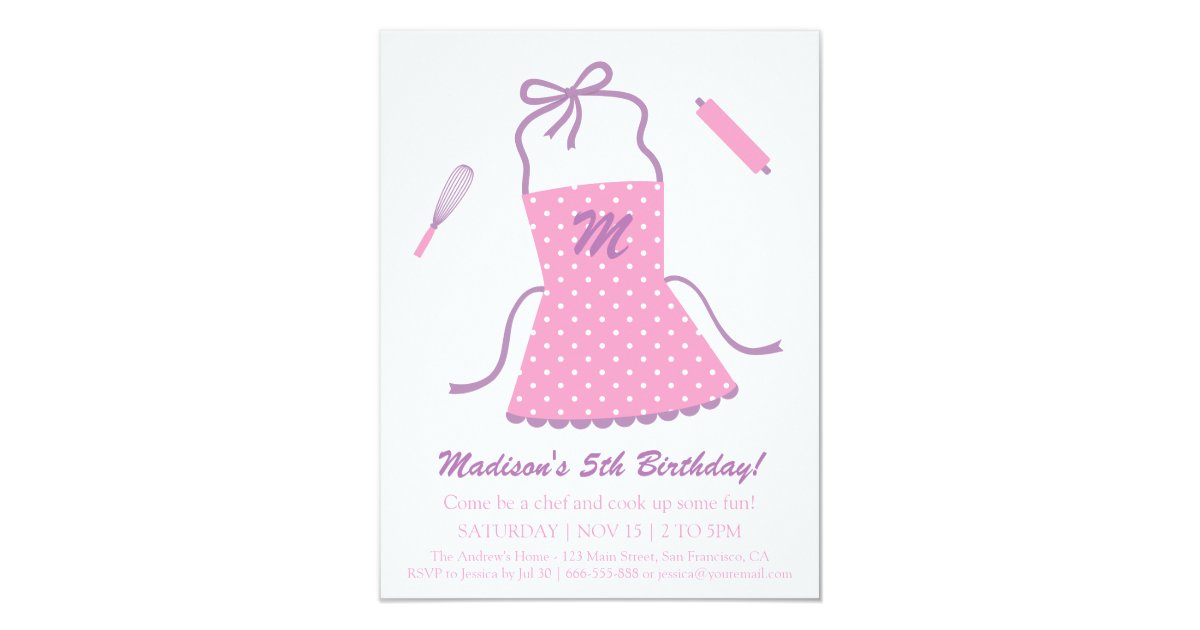 Modern Elegant Apron Cooking Baking Birthday Party Invitation | Zazzle.com