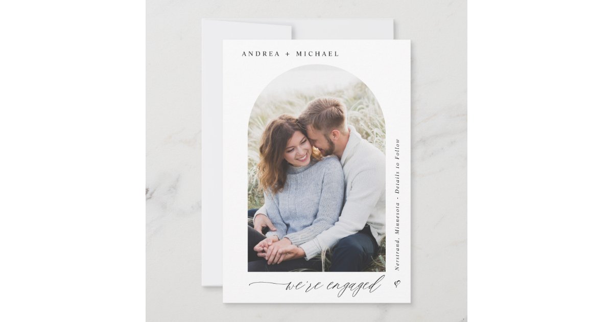 Modern Elegant Arch Photo Wedding Engagement Announcement | Zazzle