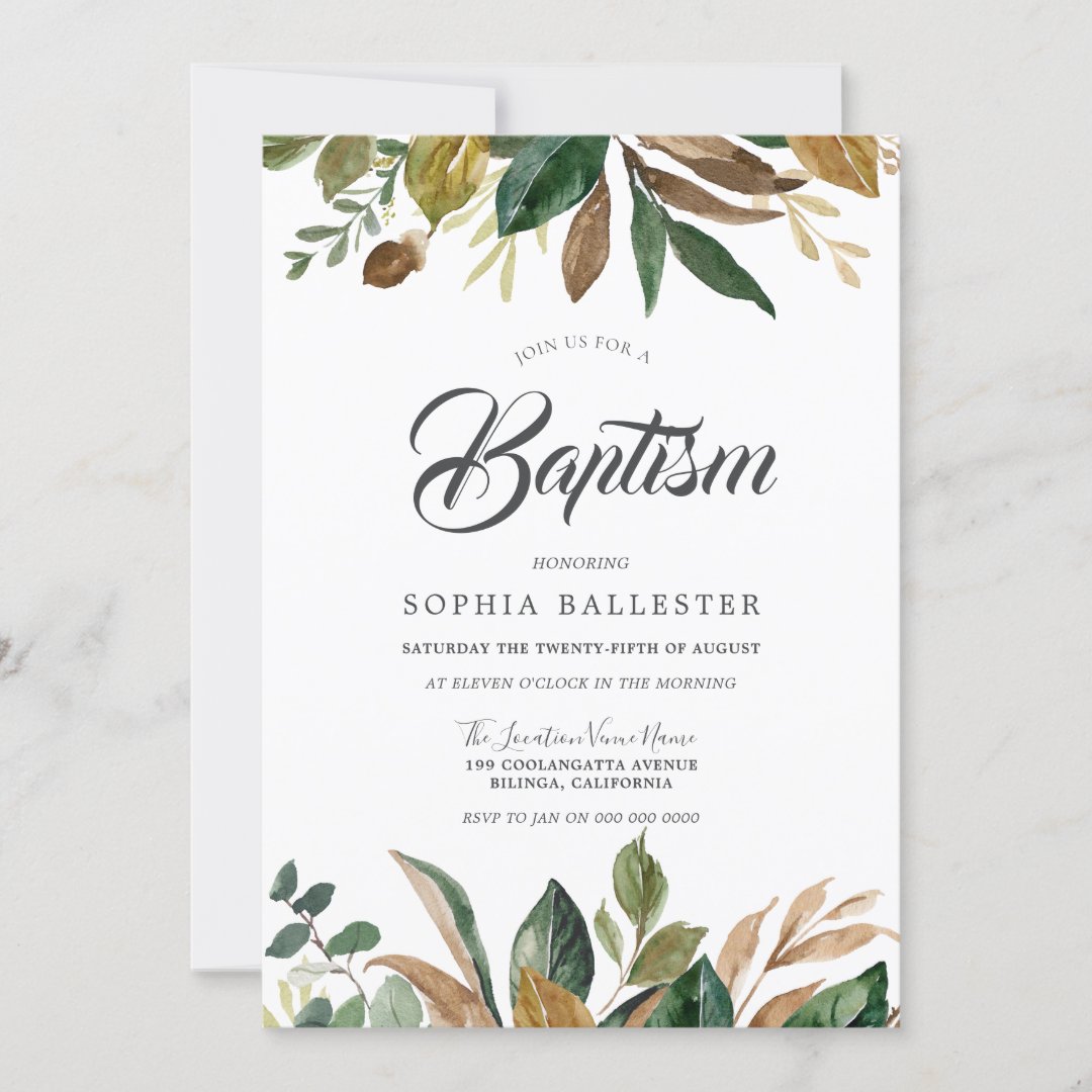 Modern Elegant Autumn Fall Leaves Baptism Invitation | Zazzle
