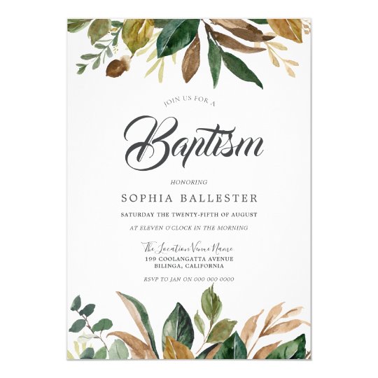 Modern Elegant Autumn Fall Leaves Baptism Invitation | Zazzle.com
