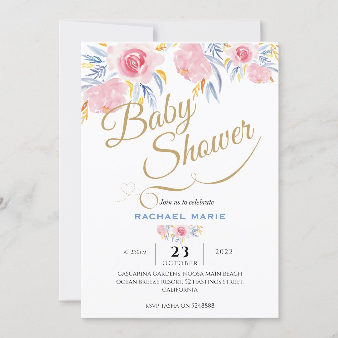Modern Elegant baby shower invitations girl | Zazzle