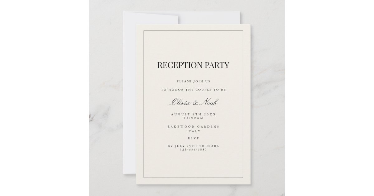 Modern & Elegant Beige Reception Invitation Card | Zazzle