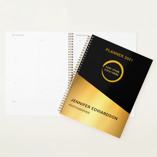 Modern elegant black and gold professional planner | Zazzle