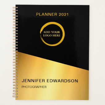 Modern elegant black and gold professional planner | Zazzle