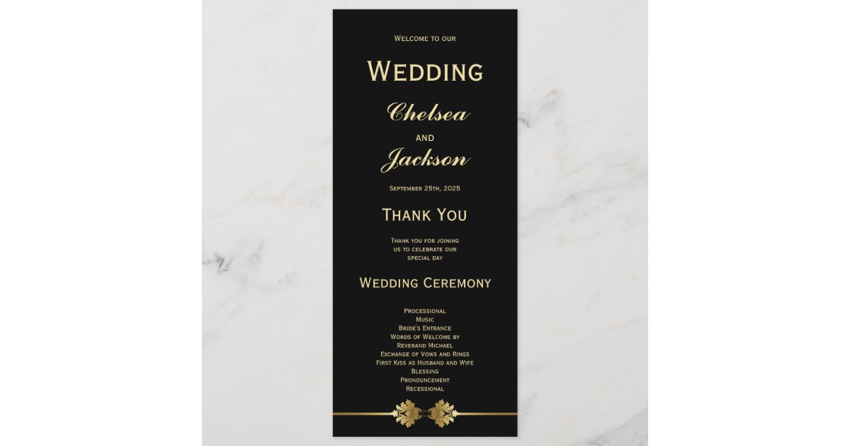 Modern Elegant Black and Gold Wedding Program | Zazzle