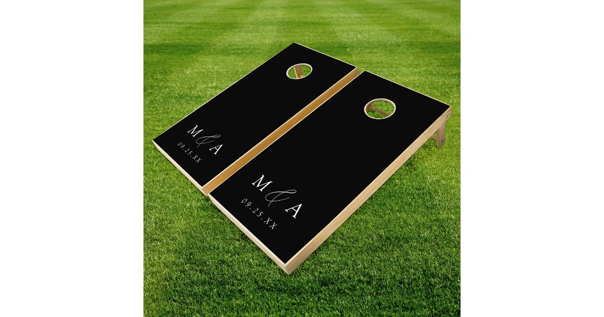 Modern Elegant Black and White Monogram Wedding Cornhole Set | Zazzle