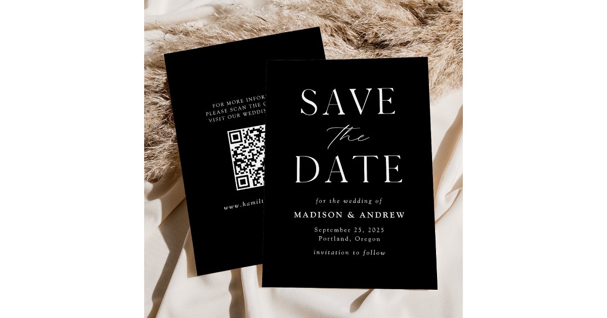 Modern Elegant Black and White QR Code Save The Date | Zazzle