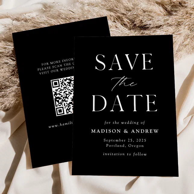 Modern Elegant Black and White QR Code Save The Date | Zazzle