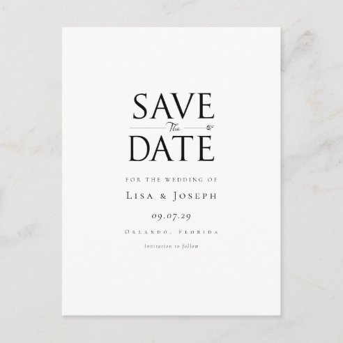 Elegant Black White Save The Date Postcards - No Minimum Quantity | Zazzle