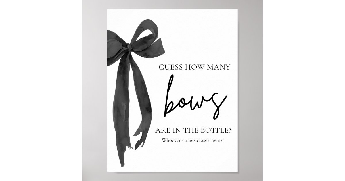Modern Elegant Black Bow Guess How Many Bows Game Poster | Zazzle