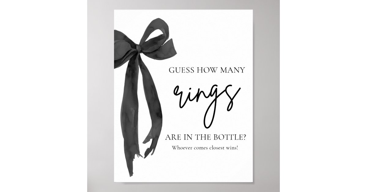 Modern Elegant Black Bow Guess How Many Rings Game Poster | Zazzle
