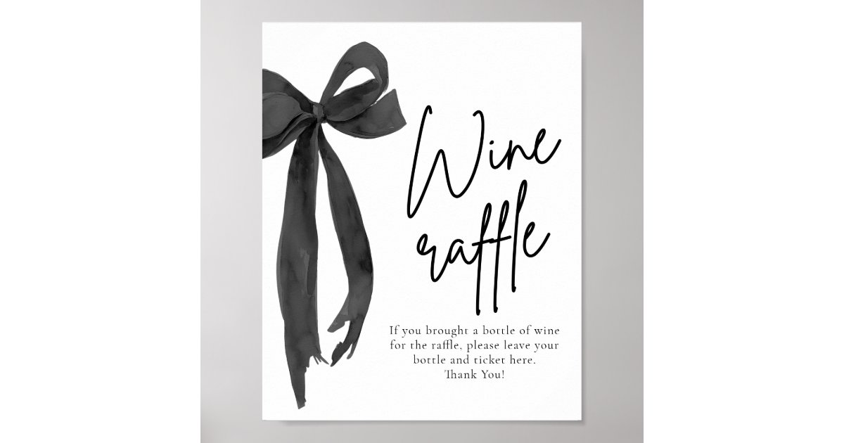Modern Elegant Black Bow Wine Raffle Game Sign | Zazzle
