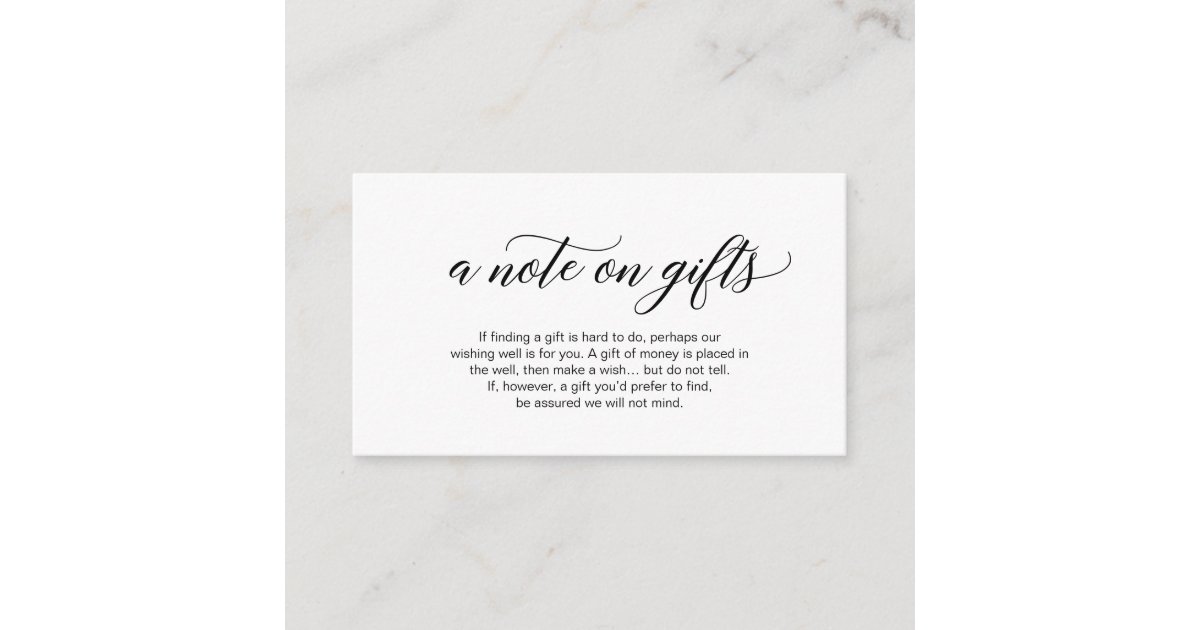 Modern elegant black calligraphy, A note on gifts Enclosure Card | Zazzle
