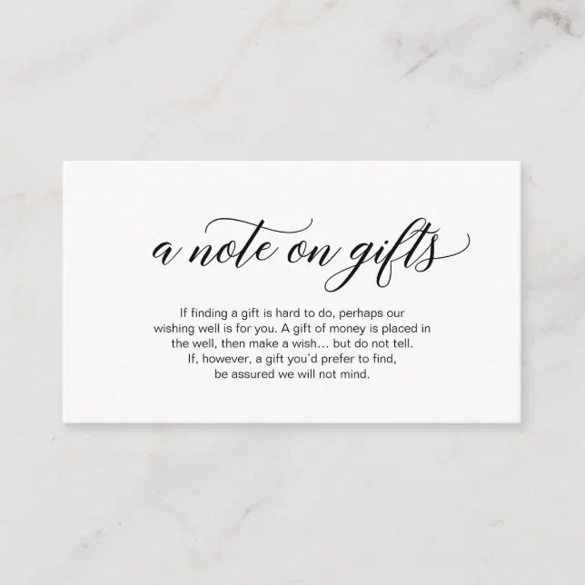 Modern elegant black calligraphy, A note on gifts Enclosure Card | Zazzle