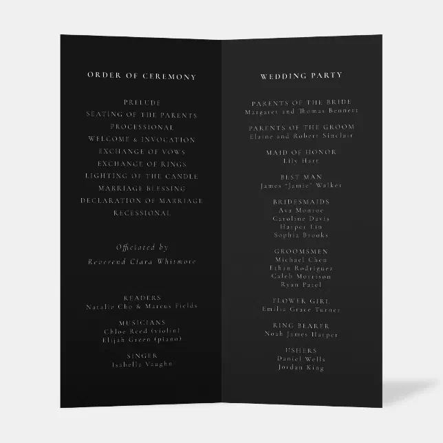 Modern Elegant Black Custom Wedding Program Brochure | Zazzle
