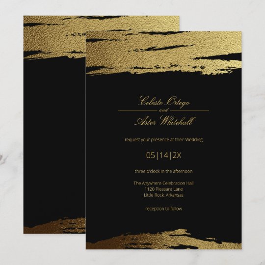 Modern Elegant Black & Faux Gold Foil Paint Stroke Invitation | Zazzle.com