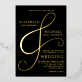 Modern Elegant Black Gold Ampersand Wedding Foil Invitation | Zazzle