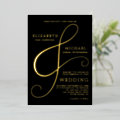 Modern Elegant Black Gold Ampersand Wedding Foil Invitation | Zazzle