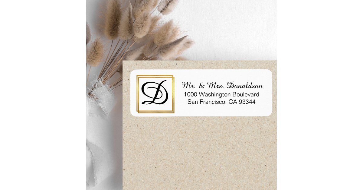 Modern Elegant Black Gold Frame Monogram Initials Label | Zazzle